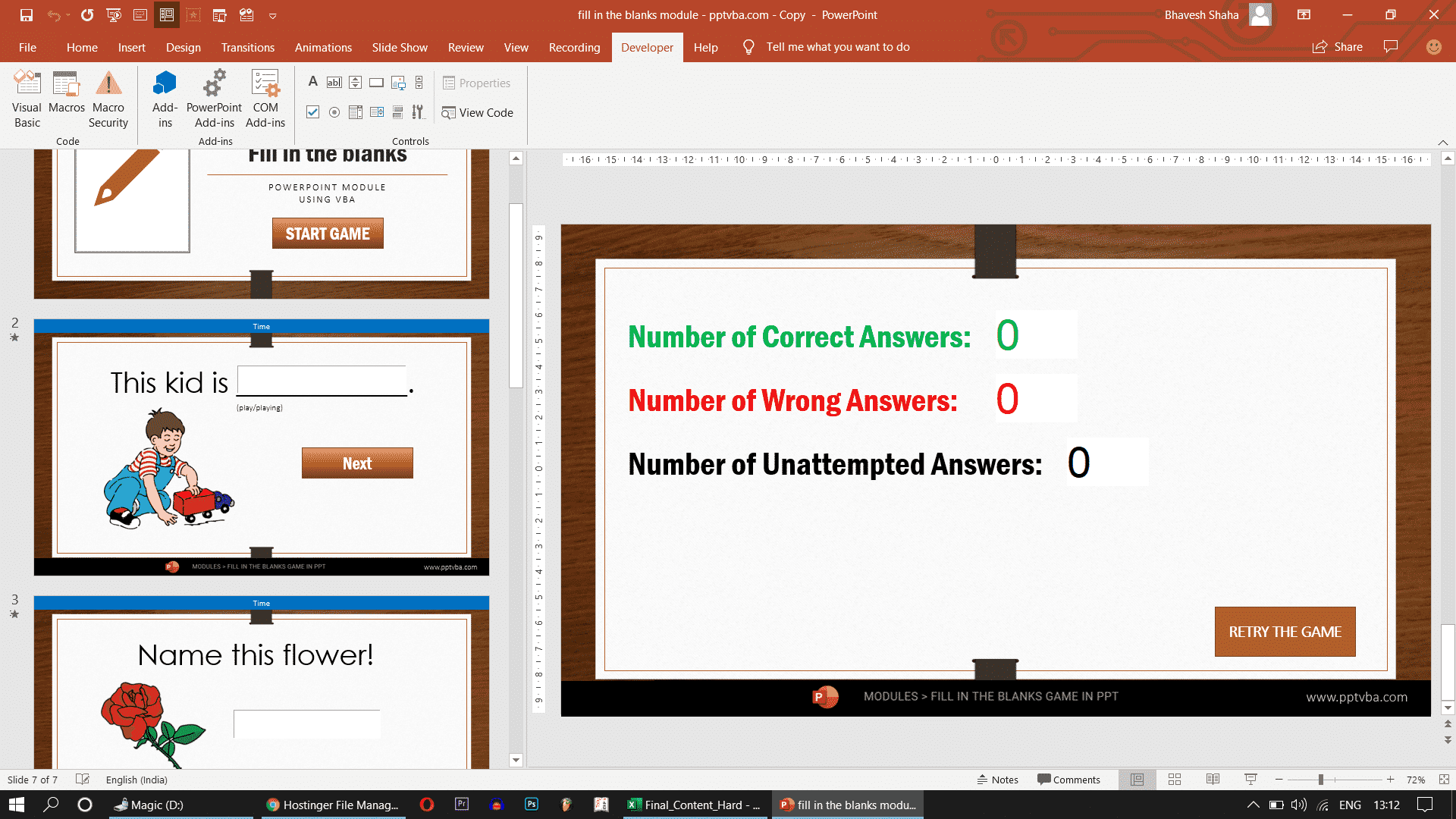Fill in the blanks - PowerPoint Learning Game using VBA